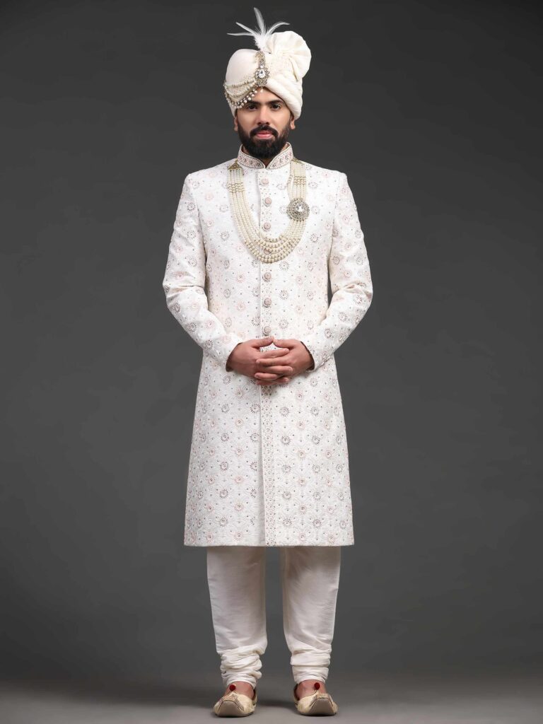 White Sherwani for Men : Timeless Appeal of the Regal Radiance.
