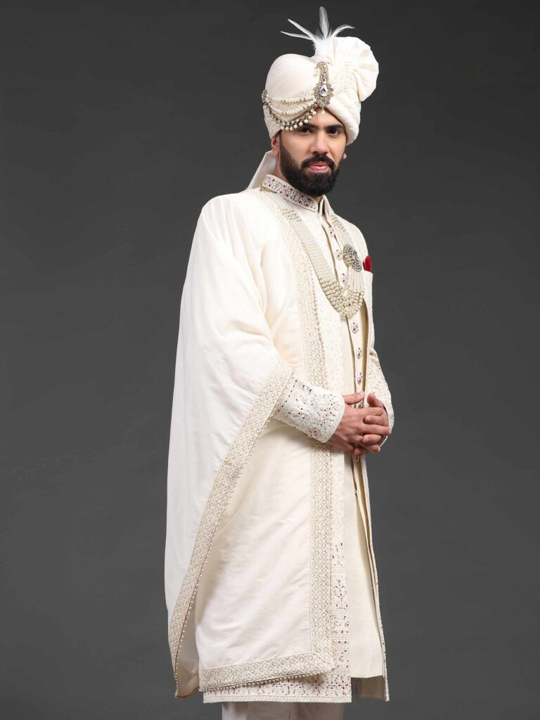 White Sherwani for Men : Timeless Appeal of the Regal Radiance.